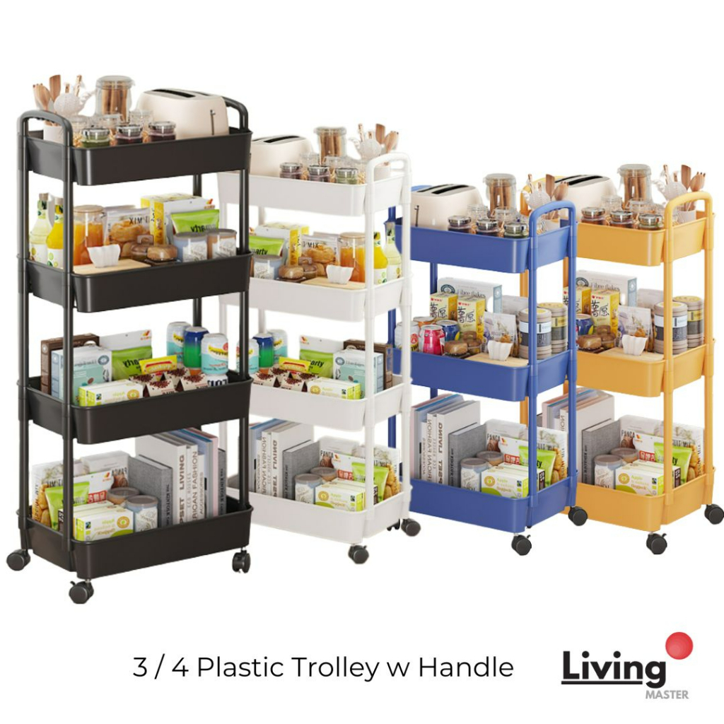 Plastic Handle Trolley 3 / 4 Tier Plastic Shelf Trolley Rack Storage ...