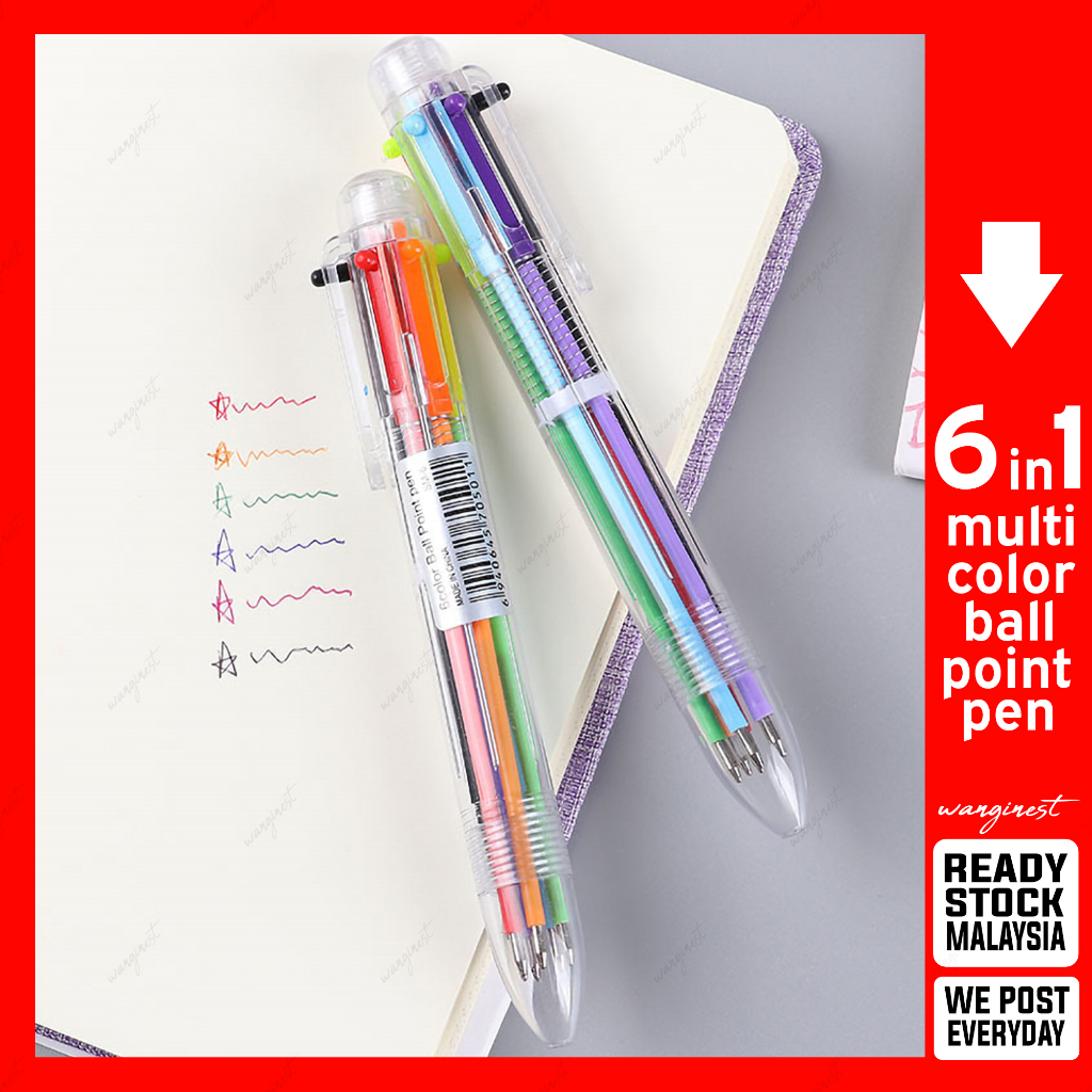 6 Colors Pen Multi-Color Ballpoint Pen 6 in 1 Student Office Stationery ...