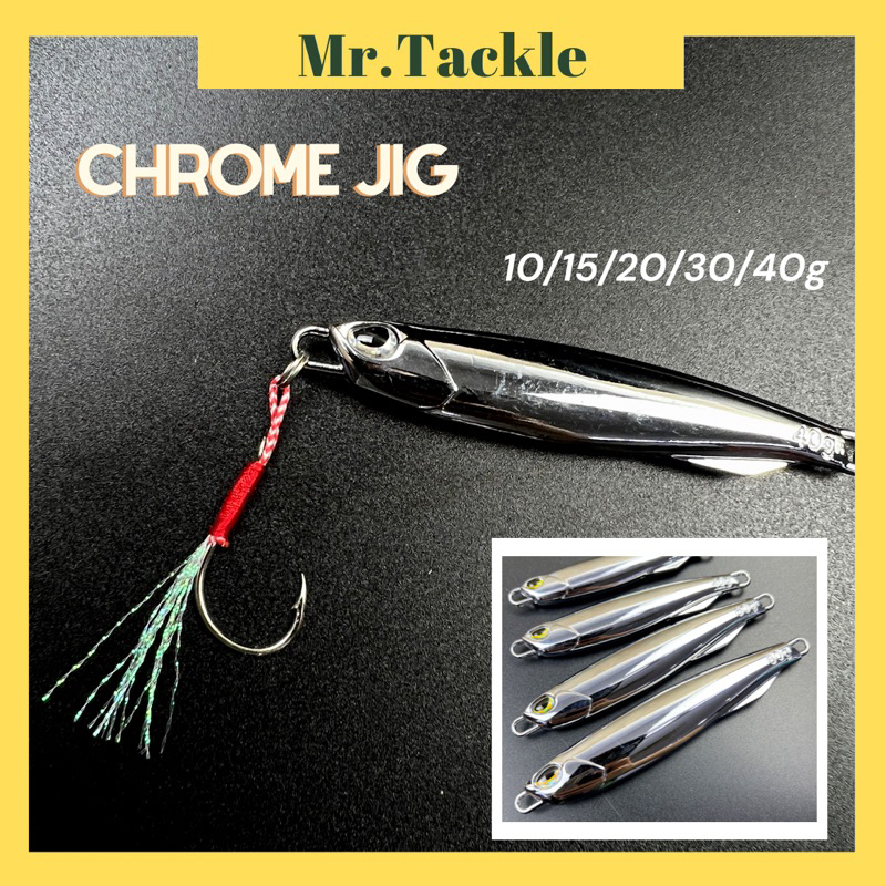 【MR.T】 CHROME Jig with Hook 10g/15g/20g/30g/40g Jigging Chrome Lead 3D Eyes Metal Jig lure/Slow ...