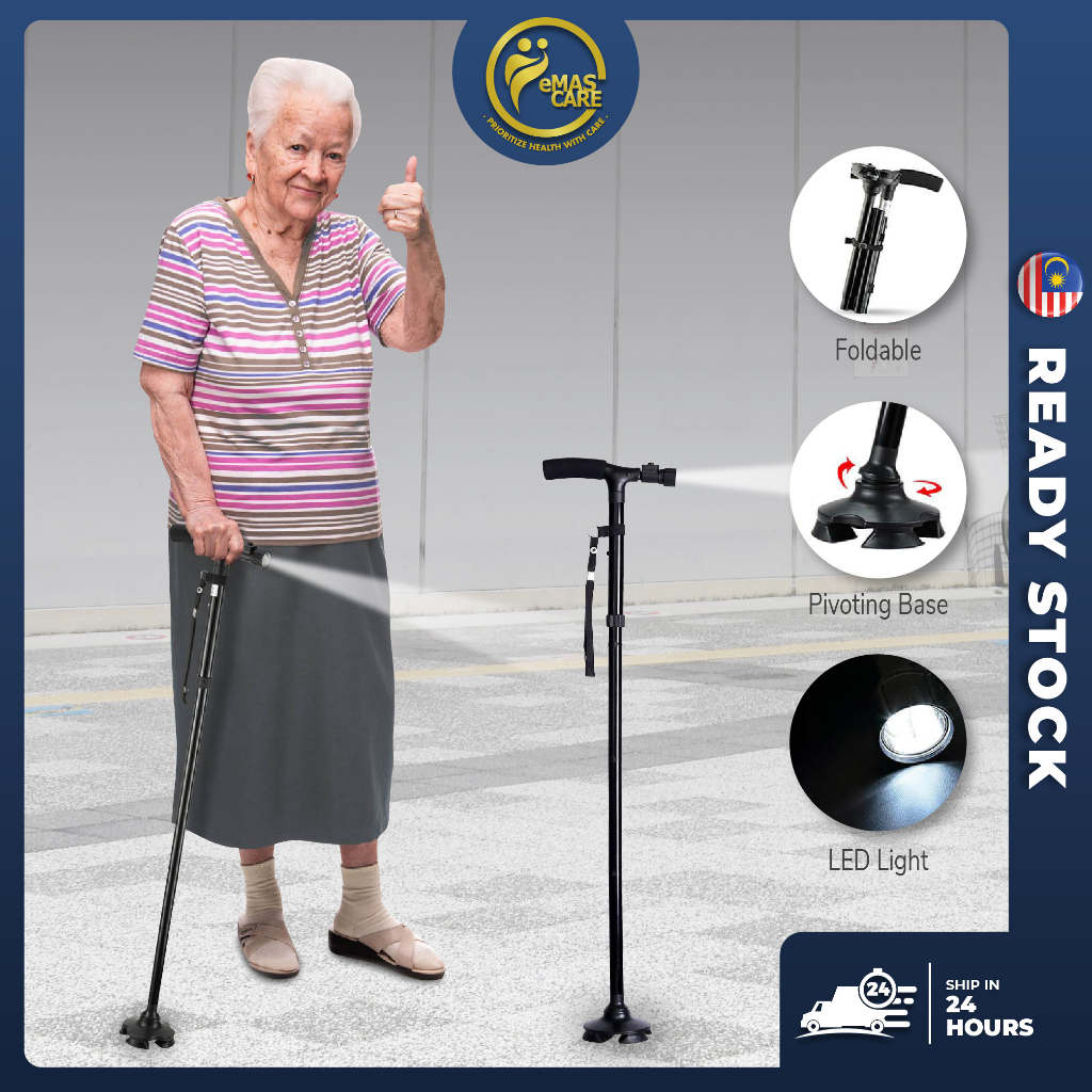 Walking Stick Foldable Adjust Height Cane Stick Pivot LED Trusty Crutch ...