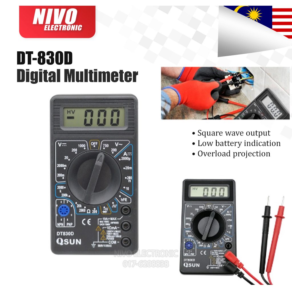DT-830D Digital Multimeter with Buzzer Square Wave Output Voltage ...