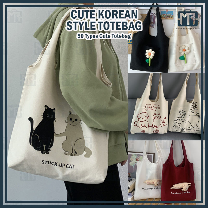 MR Canvas Tote Bag Students Shoulder Bag ToteBag Cartoon Cat Print ...