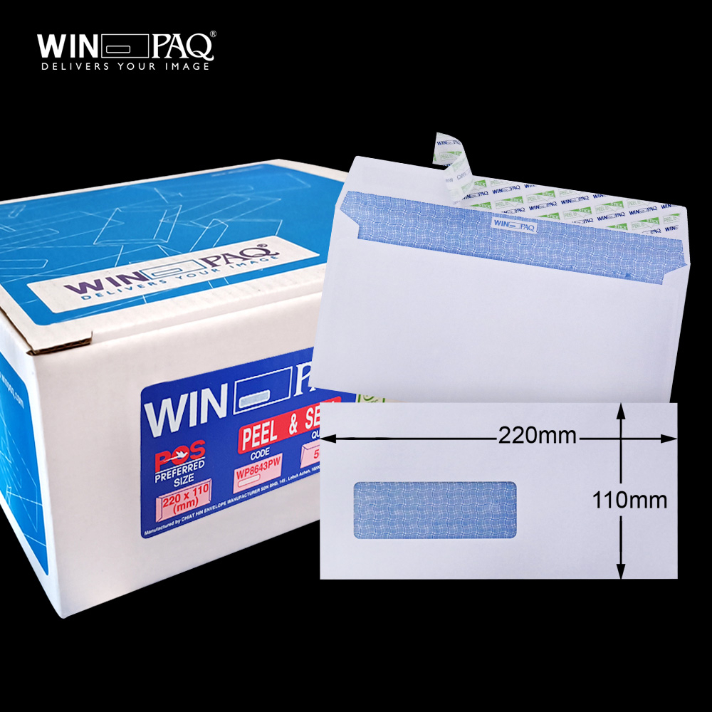 WINPAQ Envelope (DL) 8.75"x4.375" (220x110mm) 100gsm White Opaque Peel ...