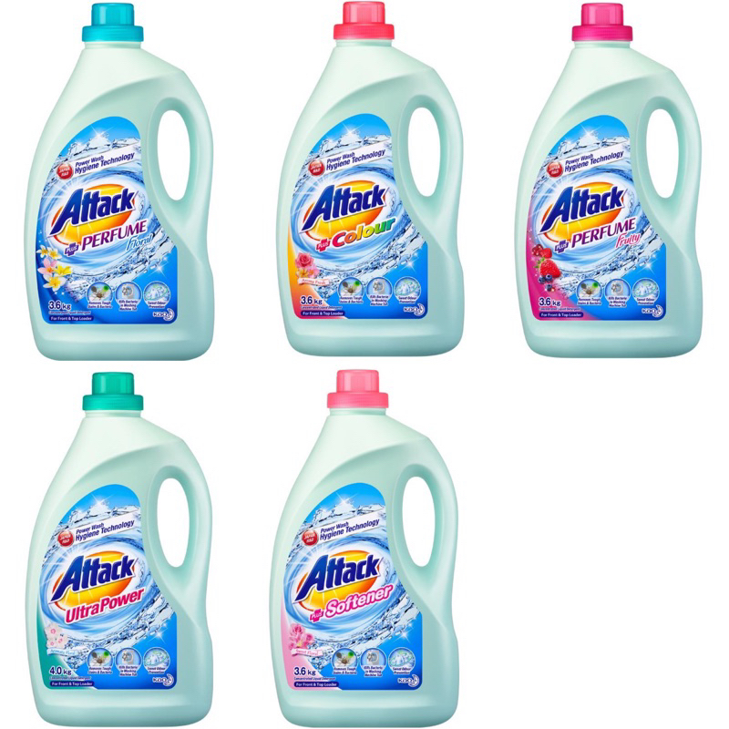 KAO ATTACK Liquid Detergent 3.6-4 kg ( Ultra Power / Colour / plus Softener / Fruity / Floral ...