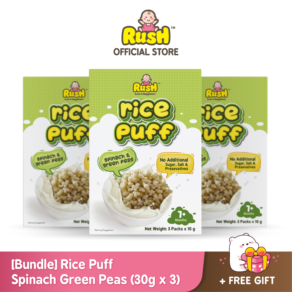 Rush Baby Rice Puff Spinach Green Peas (3 box x 30g) | Shopee Singapore
