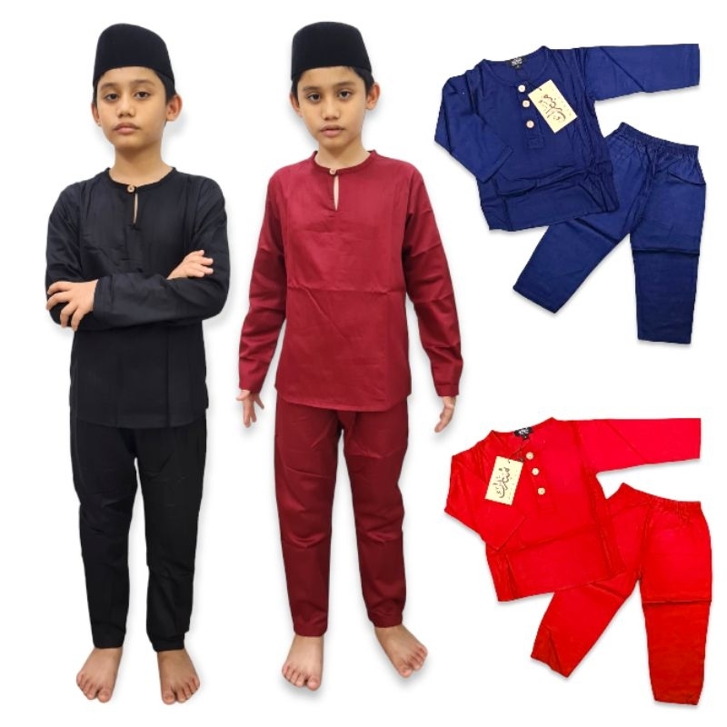 SET KURTA BAJU MELAYU BUDAK LENGAN PANJANG SLIM FIT SOFT COTTON MUBARAK ...