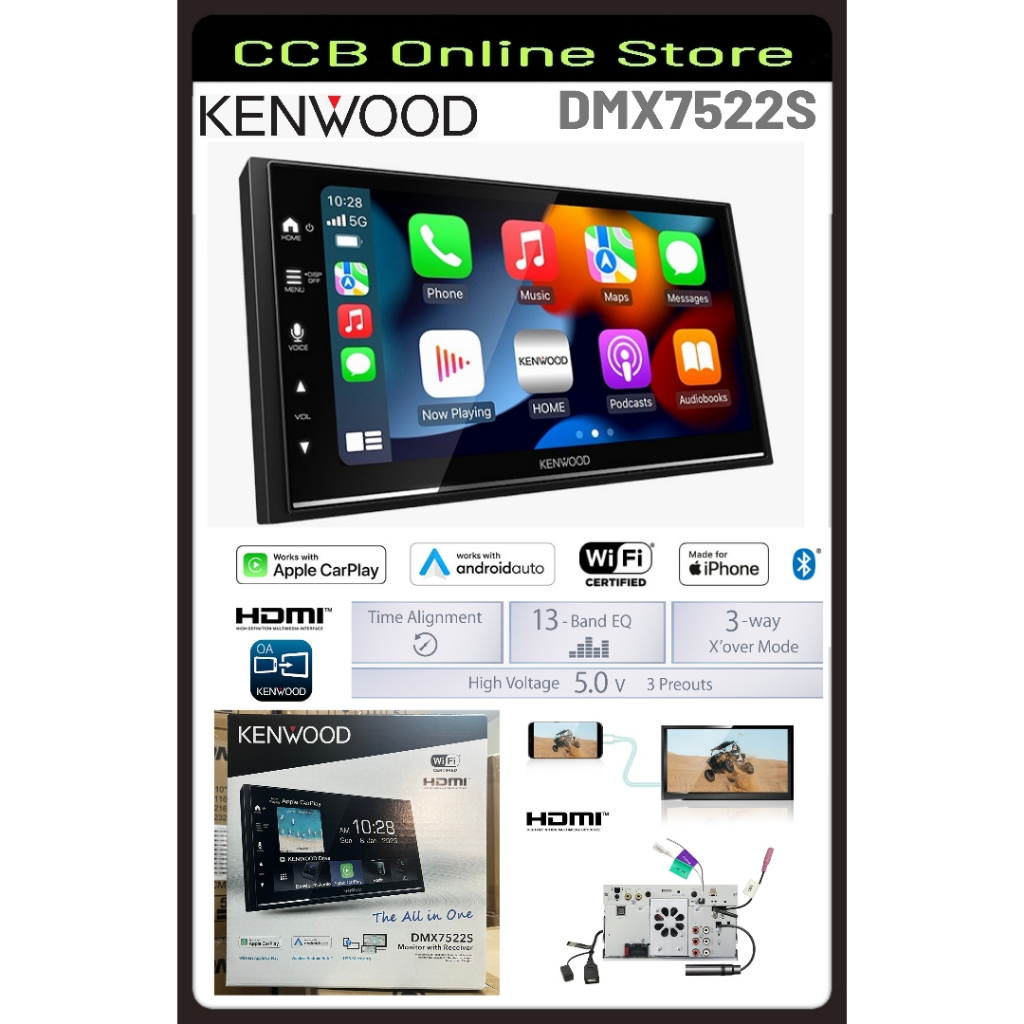 KENWOOD DMX7522S 6.8" WVGA Display Wireless Apple CarPlay & Android AutoTM USB Mirroring for ...