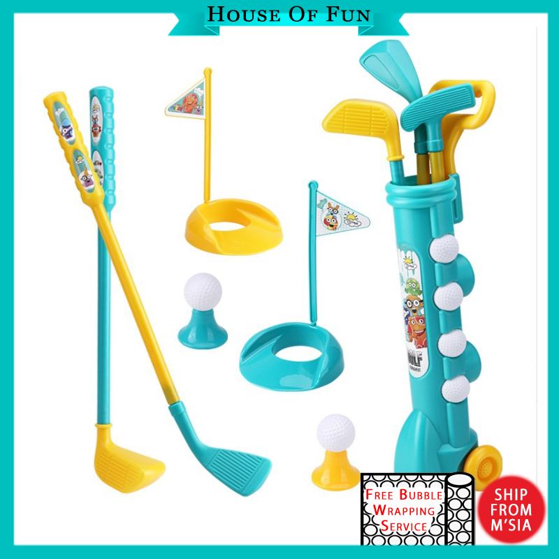 Kids Golf Play Set with4 Balls 3 Clubs 2 Tee with Wheel Cart Easy ...
