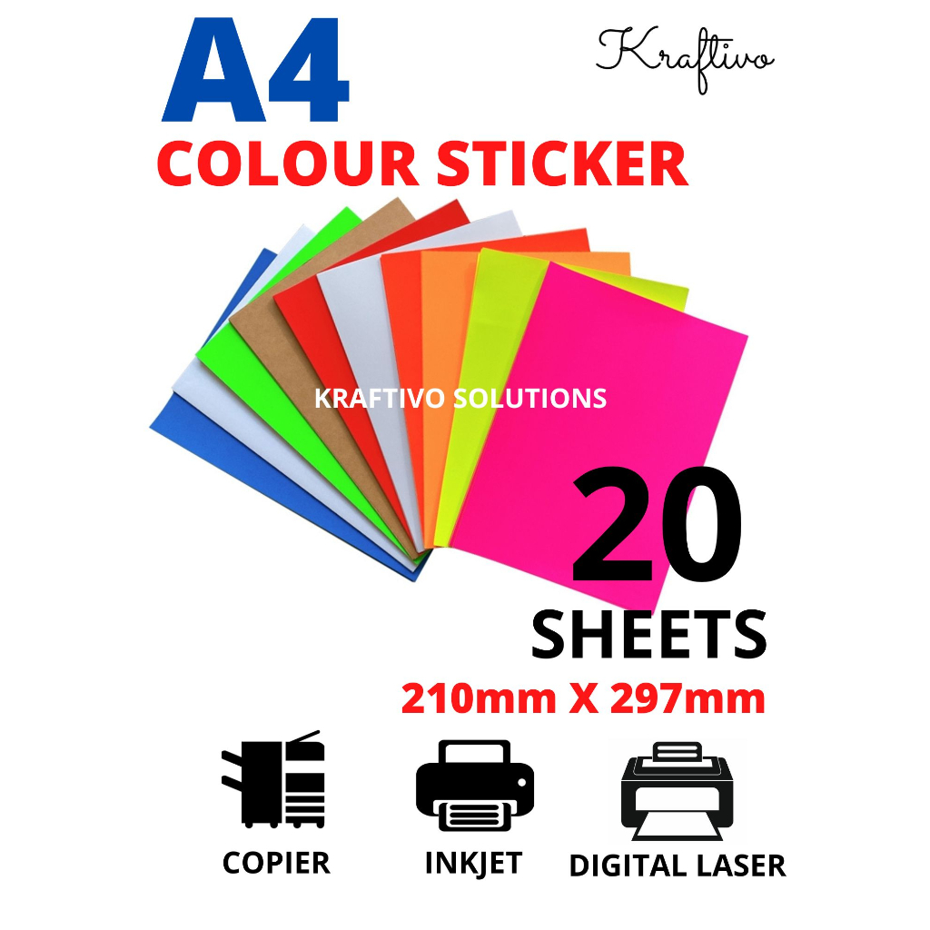 [ 20 SHEETS/ PKT ] A4 SIZE PRINTABLE SELF ADHESIVE STICKER ( MATTE ...