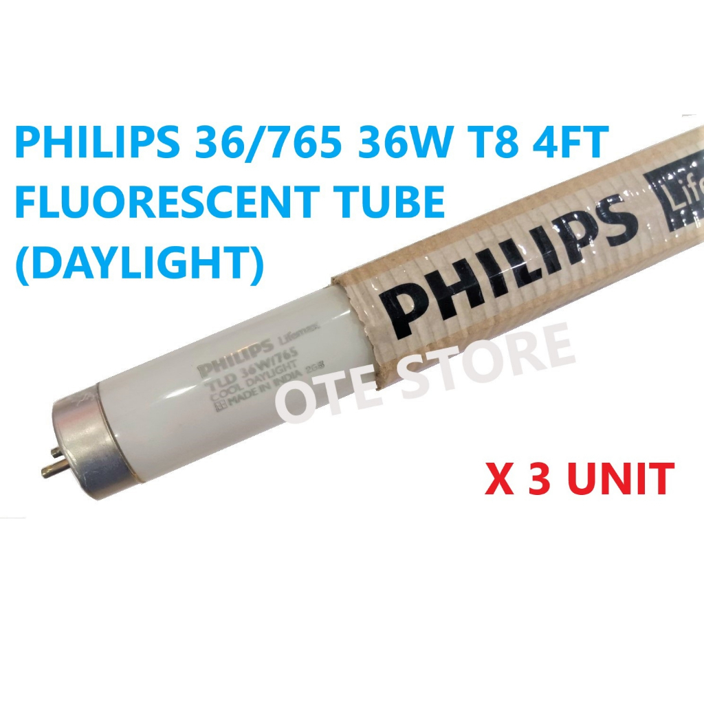 PHILIPS 36/765 36W 4FT T8 FLUORESCENT TUBE (DAYLIGHT) X 3UNIT / X 30UNIT | Shopee Singapore
