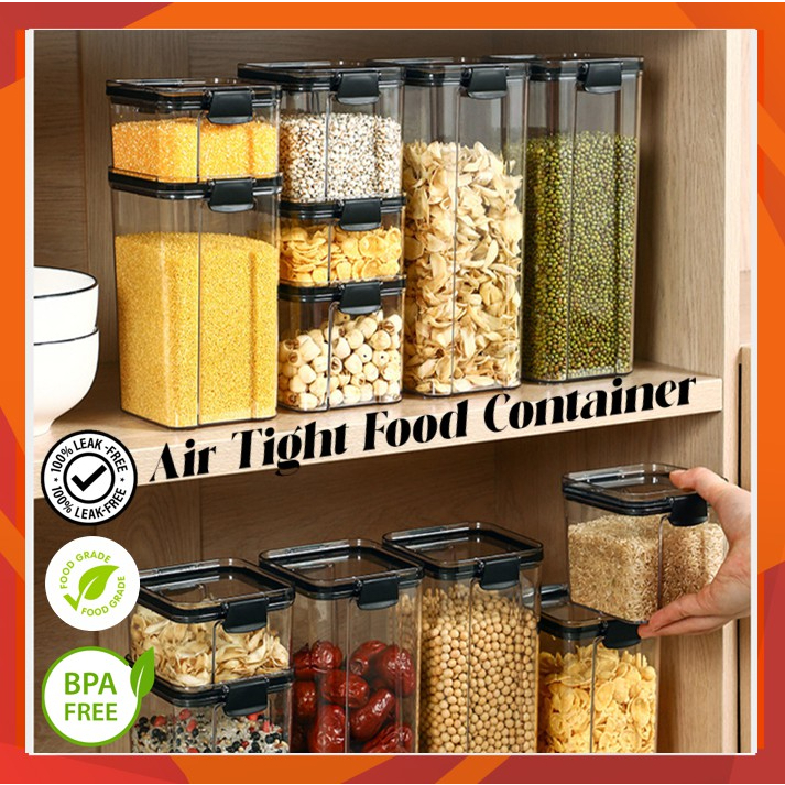 Airtight Container Kitchen Plastic Container Square Transparent Sealed jar 密封罐 Kitchen Bekas ...