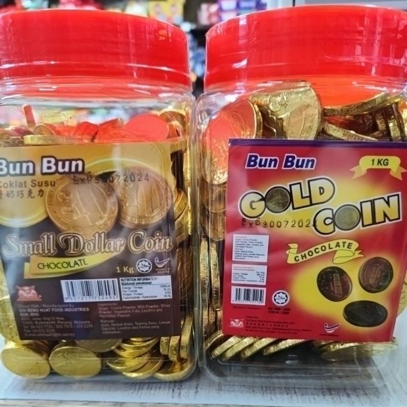 1kg Small Big Gold Dollar Coin Chocolate Bun Bun Koin Emas Coklat Bulat ...