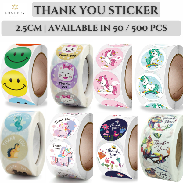 Thank You Sticker 25mm [50pcs or 500pcs] | Kids Cartoon Label ...