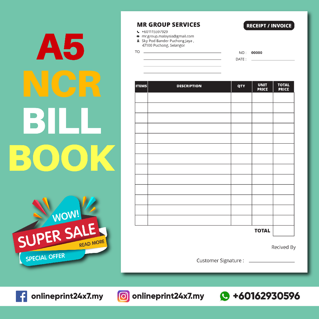 A5 Size NCR Book | Receipt Book | Cash Invoice Book | auto numbering ...