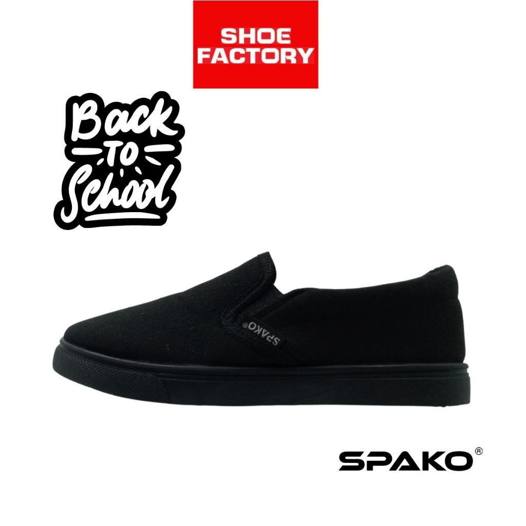 Spako Cushioned CollarCanvas Slip On Black School Shoes Size 28-35 ...