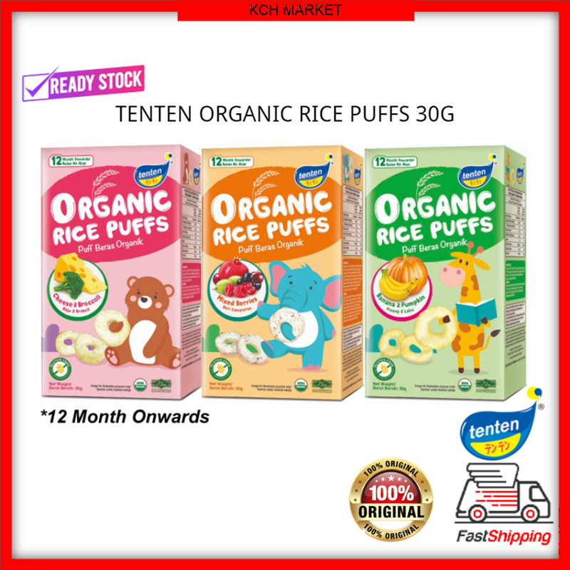 TENTEN ORGANIC RICE PUFFS 30G ( 12 Months+ )( Cheese & Broccoli, Mixed Berries, Banana & Pumpkin ...