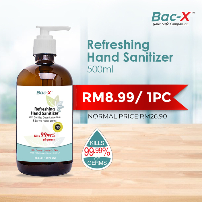 Bac-X Refreshing Hand Sanitizer 500ML (White Pump) | Shopee Singapore