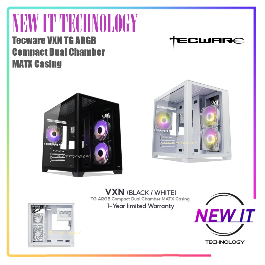 Tecware VXN V2 TG ARGB Tempered Glass Compact Dual Chamber Preinstalled ...