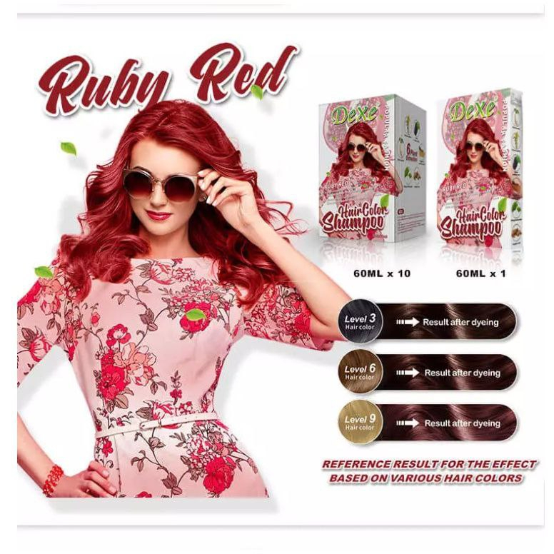 Dexe Color Ruby Red Hair Shampoo (10 sachet X 25ml) Herbal And Natural, Gives You Shinny Color ...