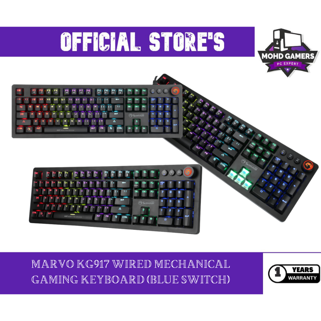 MARVO KG917 WIRED MECHANICAL GAMING KEYBOARD (BLUE SWITCH) | Shopee ...