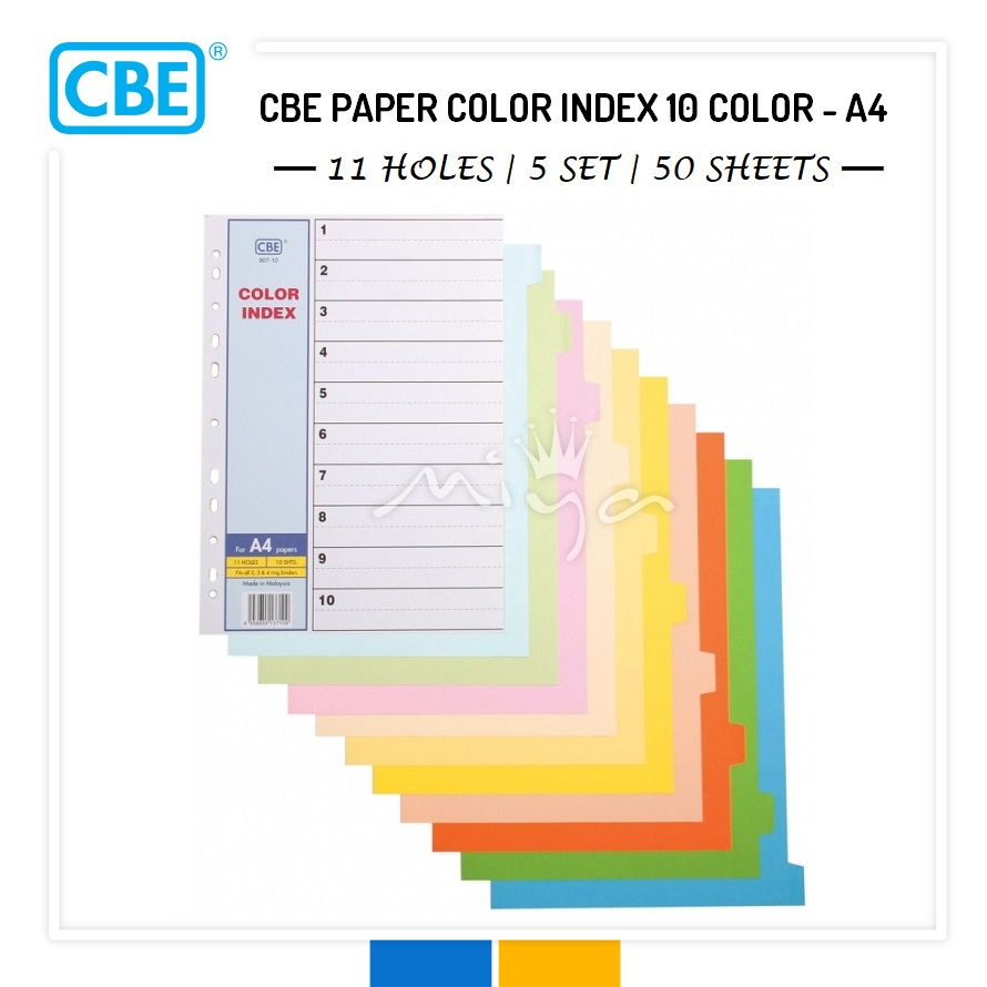 CBE PAPER COLOR INDEX DIVIDER 10 COLOR - A4 - 11 HOLES - 5 SET (50 ...