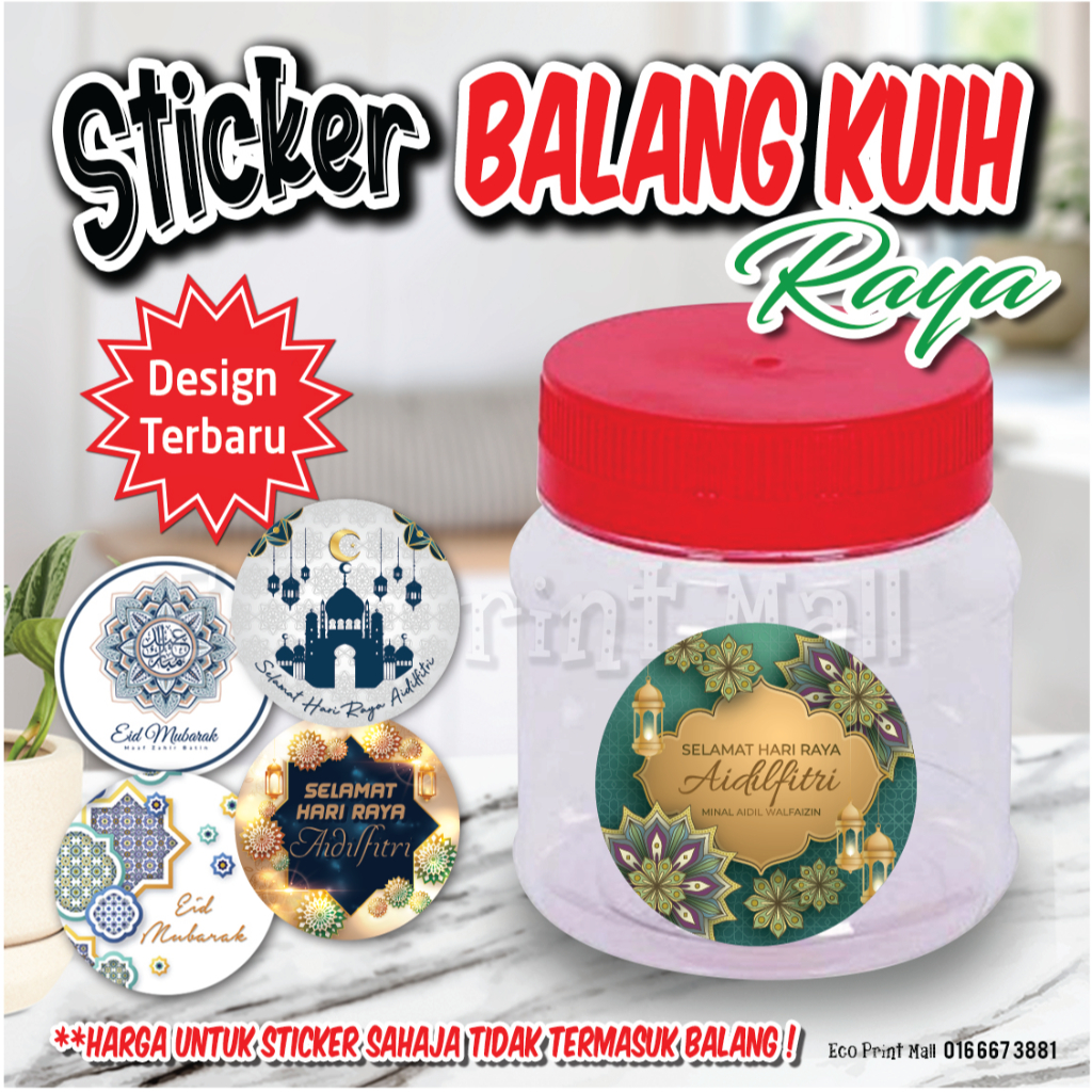 ECO PRINT MALL/Giftanda/Raya Sticker For Bottle/Pelekat Biskut Balang ...