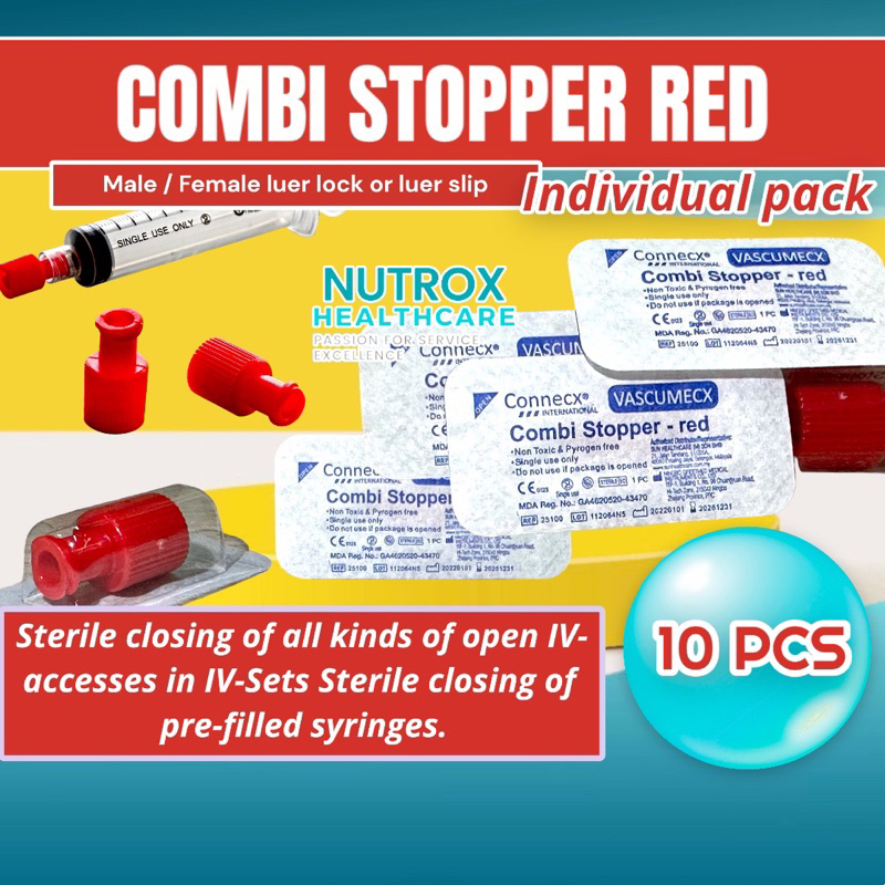 Combi-Stopper Red Closing Cones Luer Lock fitting male and female 10 ...