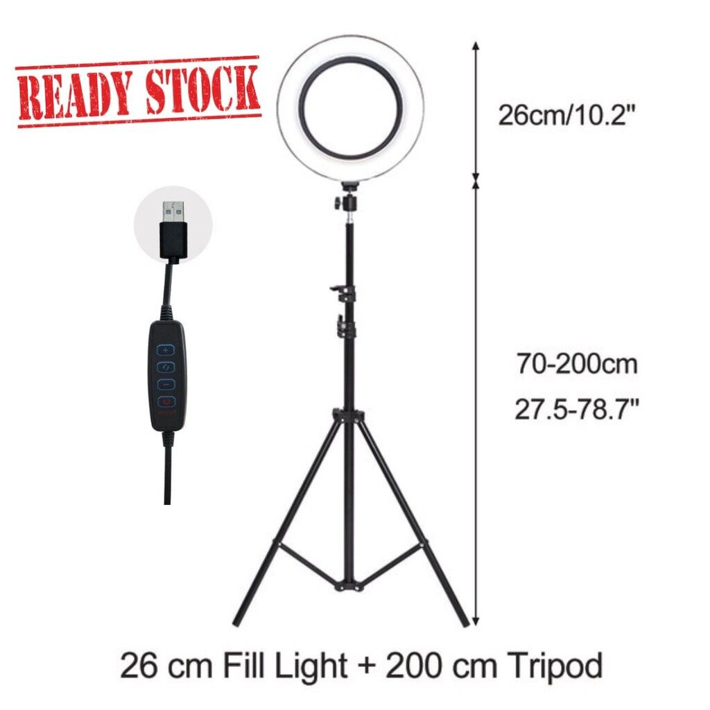 26CM LED Ring Light Dim Video Live Studio Lighting Lamp ( Lampu Bulat ...