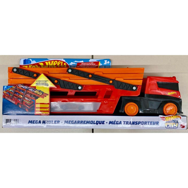 Hot Wheels MEGA HAULER Red Orange Transporter Pickup Truck Car Display ...