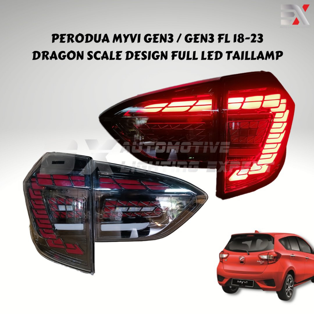 PERODUA MYVI GEN3 / FACELIFT 18-22 LED TAILLAMP - DRAGON SCALE DESIGN ...