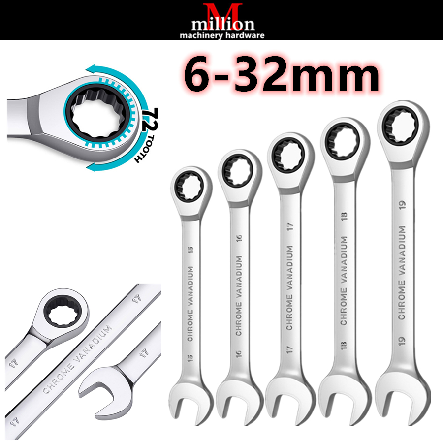 6-32mm 72-Tooth Ratchet Geared Wrench Heavy Duty Combination Spanner ...