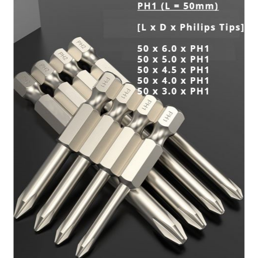 (PH00/PH0/PH1/__50/75/100/150/200MM) Magnetic Hex 6.35mm Screwdriver ...