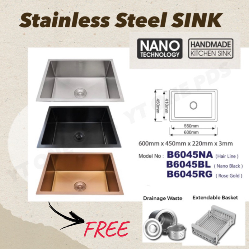 STAINLESS STEEL KITCHEN SINK 600mm x 450mm | Shopee Singapore