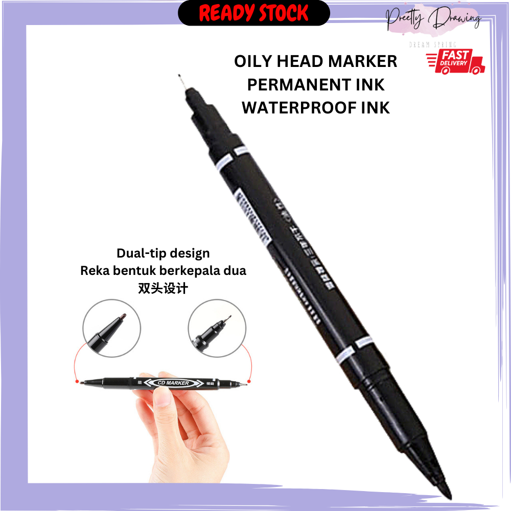 Double Head Black Marker Pen Oil-Based Marker Permanent School And ...