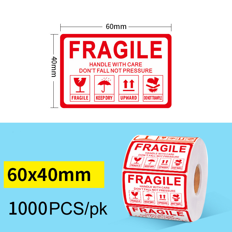 1000pcs 60*40mm Fragile Warning Label Sticker Please Handle with Care ...