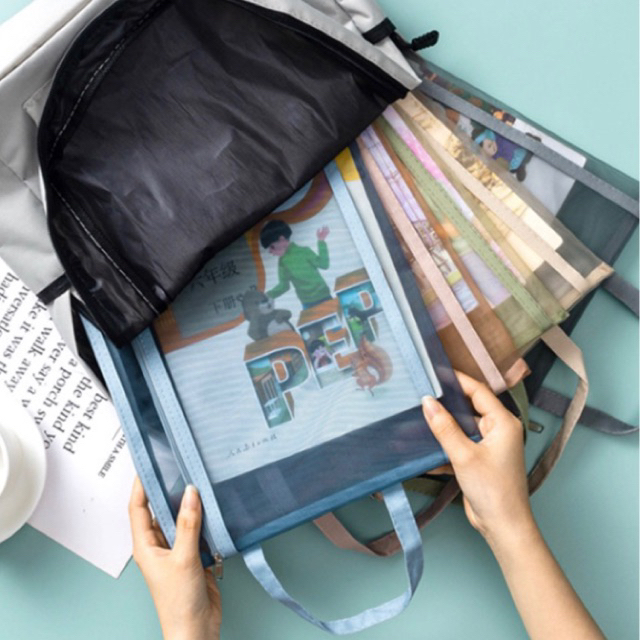 NYLON Double Layer Document File Zipper Pouch Zip File Bag Grid ...