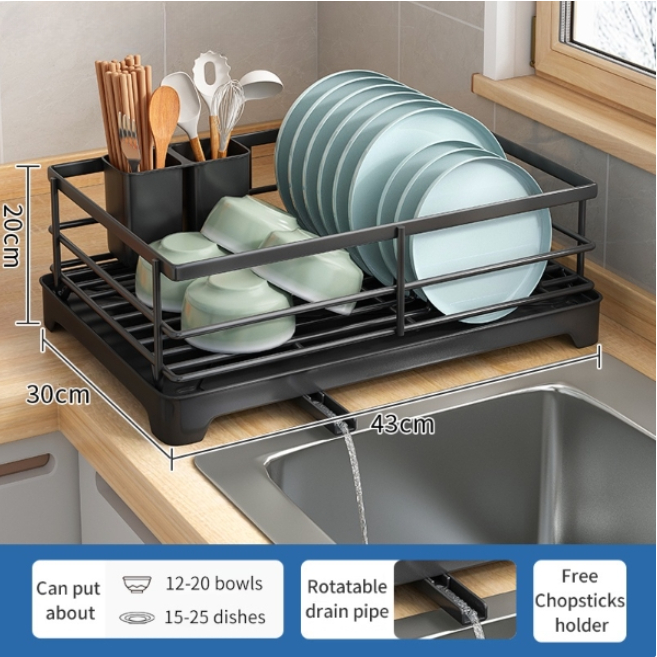 24H 43CM Rak Pinggan Kitchen Sink Dish Drying Rack Auto Drainer Tray ...