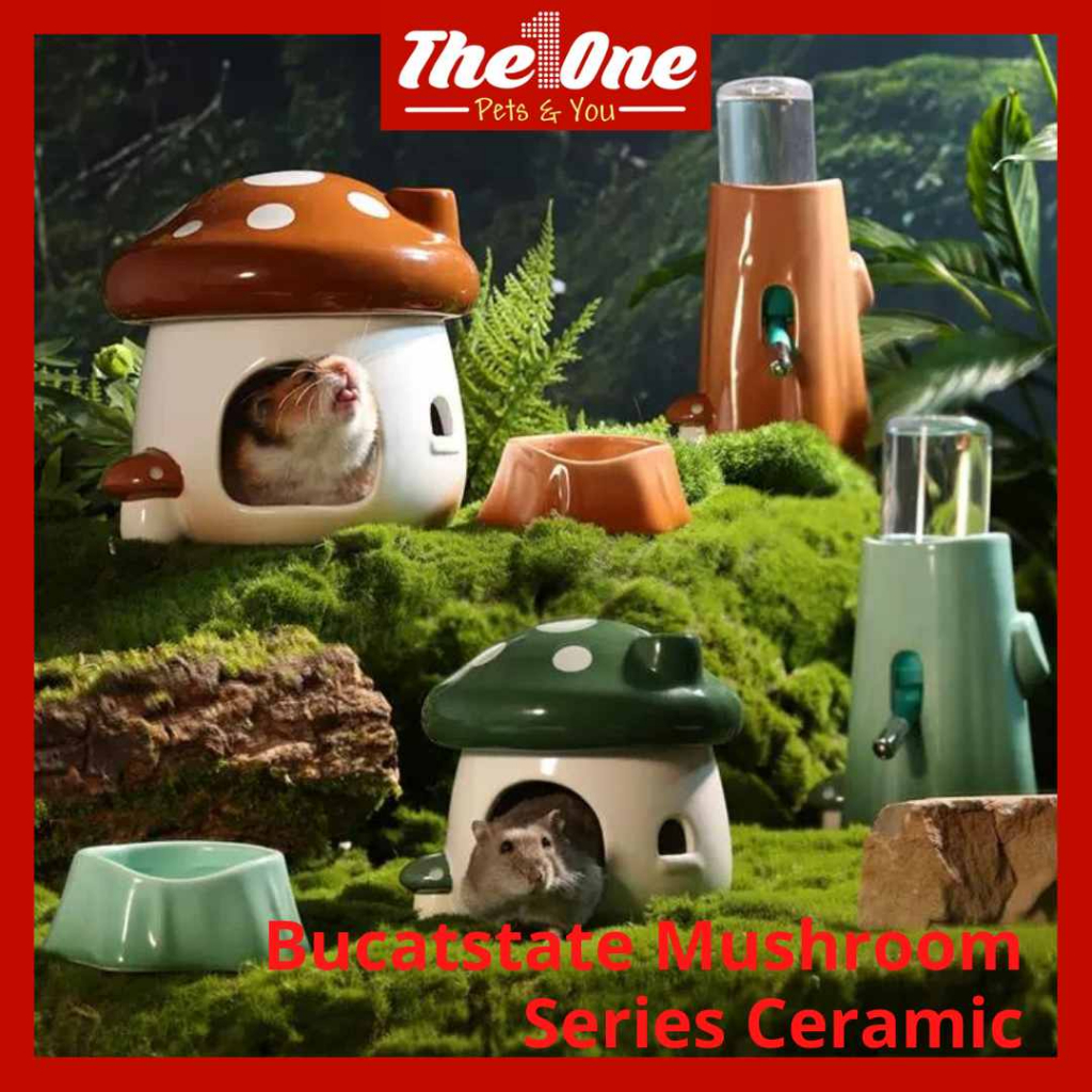 Bucatstate Mushroom Hamster House Ceramic Tree Trunk Hamster Water ...