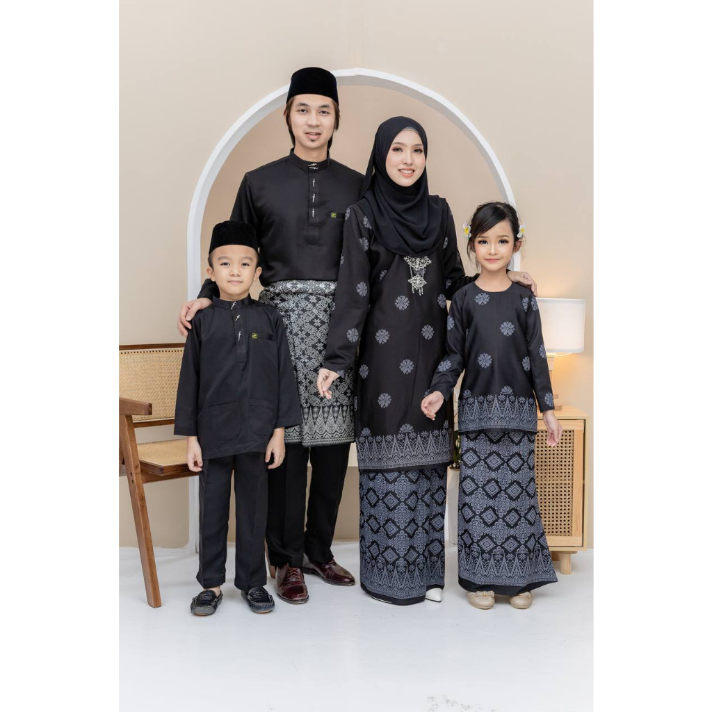 BAJU RAYA MODEN SET FAMILY SONGKET TABUR EXCLUSIVE (BLACK) | Shopee ...