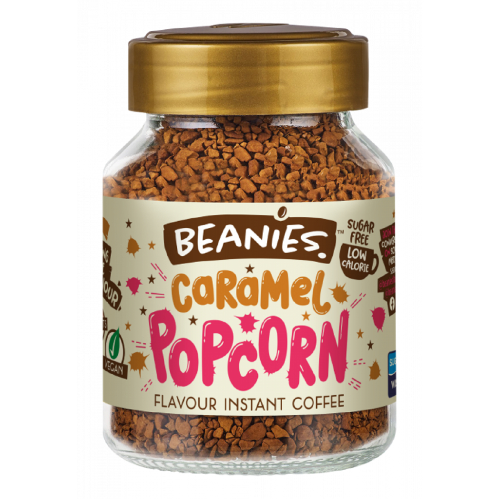 Beanies Caramel Popcorn Flavour Instant Coffee(50gm) No Sugar Low ...