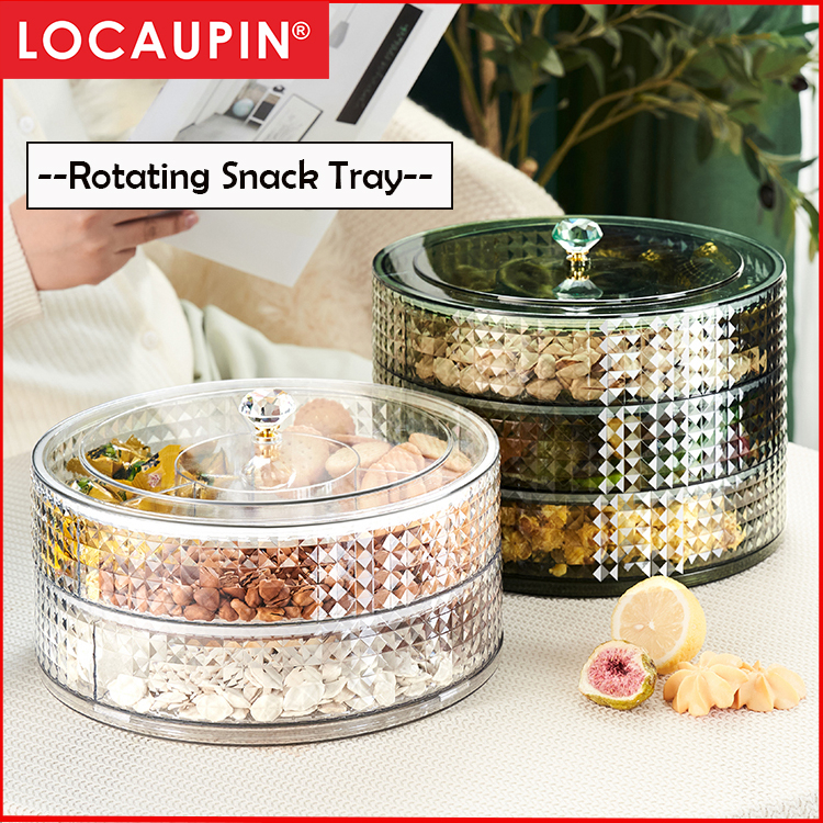 Locaupin Rotating Party Snack Tray with Lid,Serving Tray, Fruits,Nuts ...