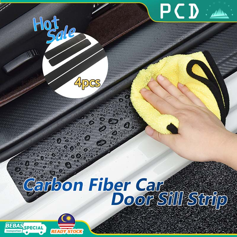Universal 4Pcs Car Door Sill Strip Stickers Carbon Fiber Sticker Anti ...