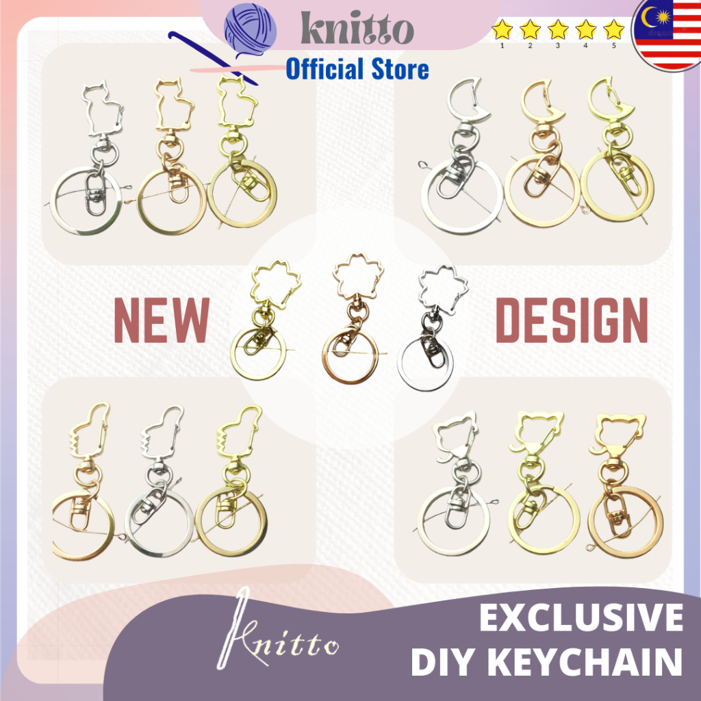Cute Keychain Gold Silver Keychains Cartoon Cat Keychains DIY Crochet ...