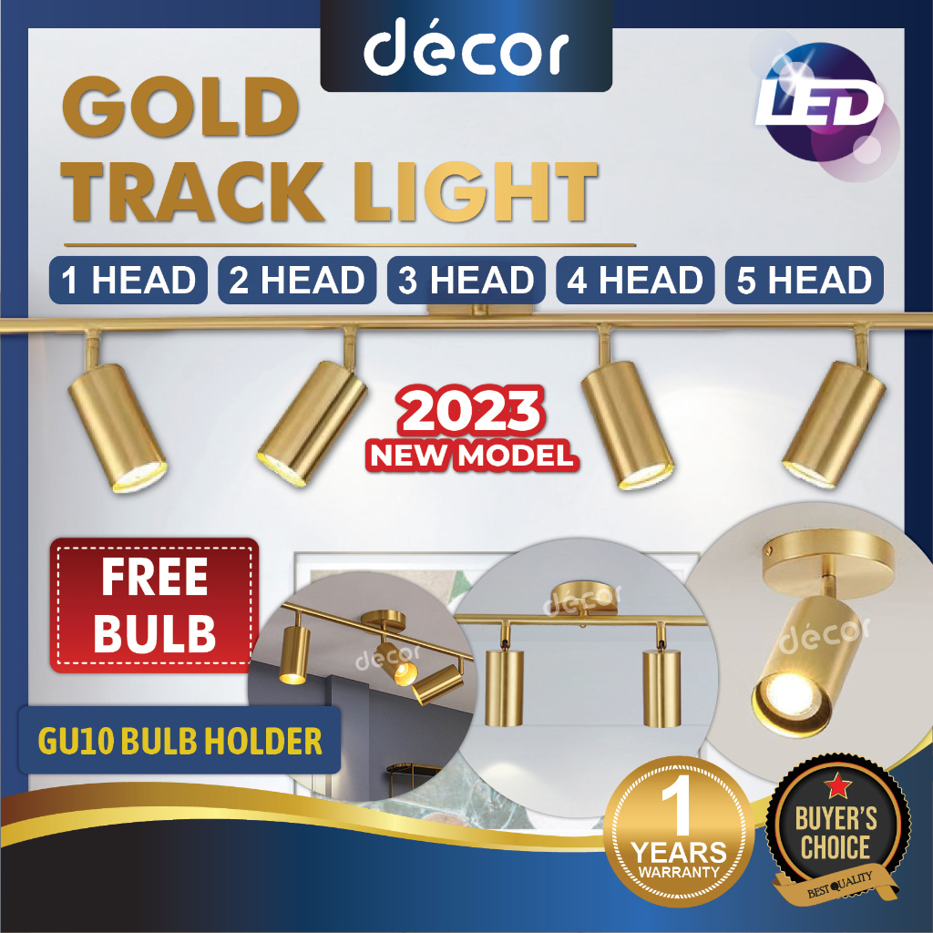 [FREE BULB] LED Gold Track Light Lampu Track Ceiling Lighting with GU10 ...