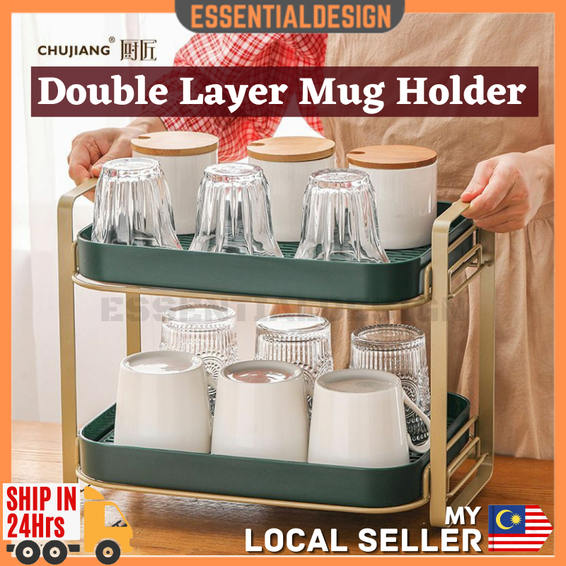 24HRS SHIP Kitchen Mug Holder Cup Organizer Storage Rack Double Layer ...