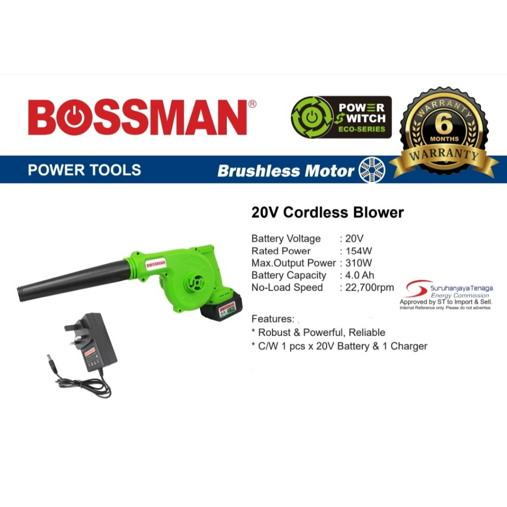 BOSSMAN CORDLESS BLOWER + VACUUM 20V 4AH 1BATTERY BCB313 2IN1 | Shopee ...