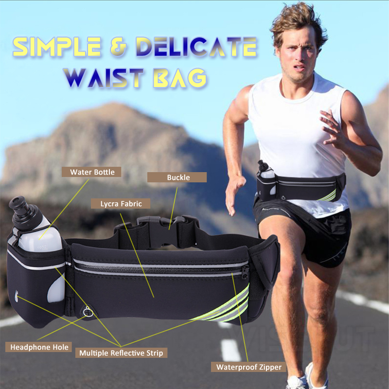 [Unisex] Sport Running Waist Pouch Bag with Water Bottle, For Night ...