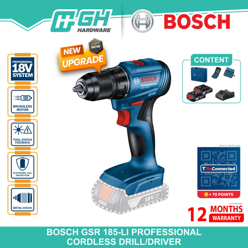 [ GH HARDWARE ] BOSCH GSR 185 LI Cordless Drill / Driver With 2.0 AH ...