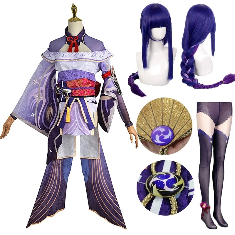 Genshin Impact Raiden Shogun Cosplay Costume Wig Purple Long Hair ...