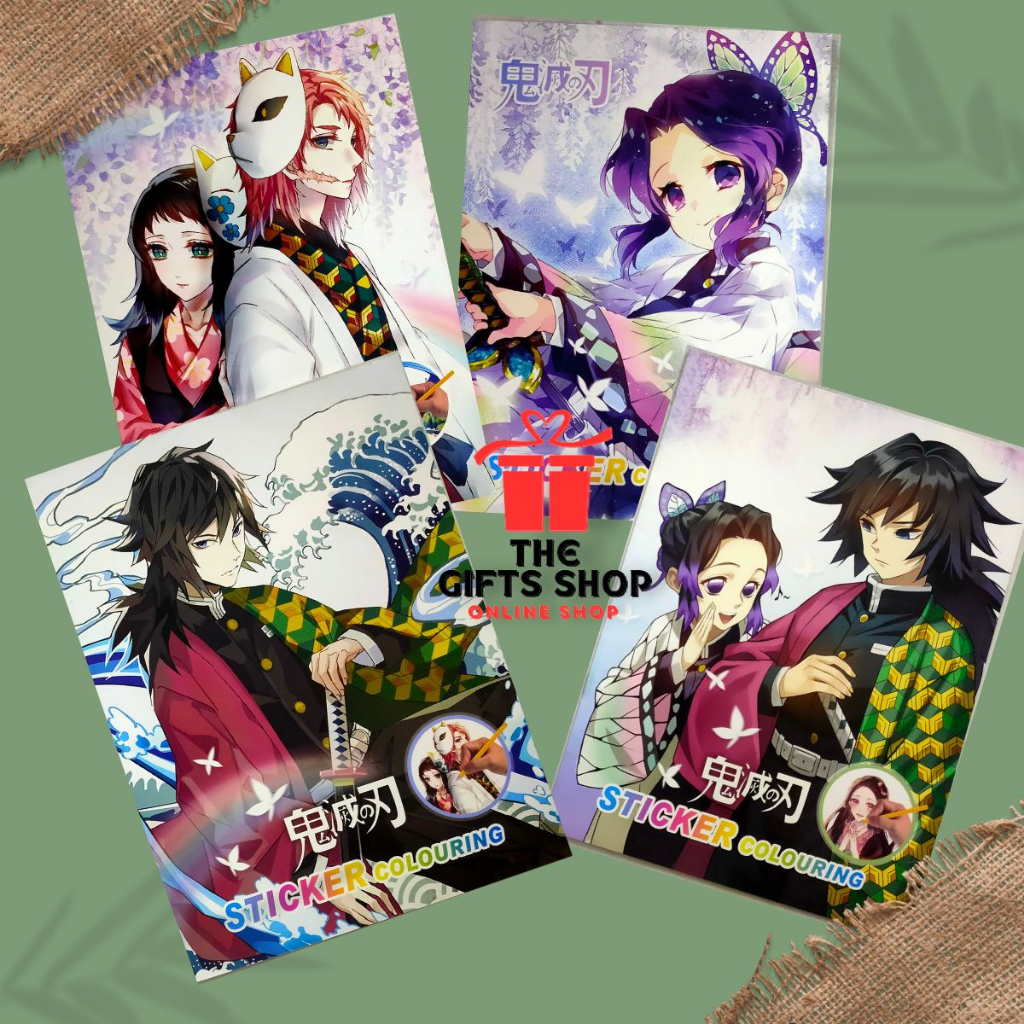 Colouring Book and 2 pages Sticker Demon Slayer 鬼灭之刃 - Kids colour book ...